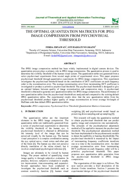 pdf the optimal quantization matrices for jpeg image compression from psychovisual threshold