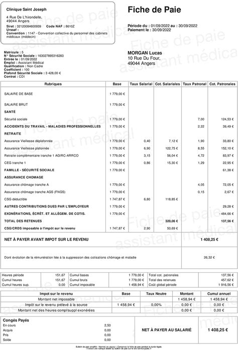 Fiche de paie assistant ou assistante médicale comment procéder