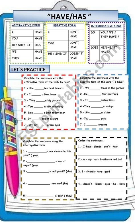 Esl Have Has Worksheet