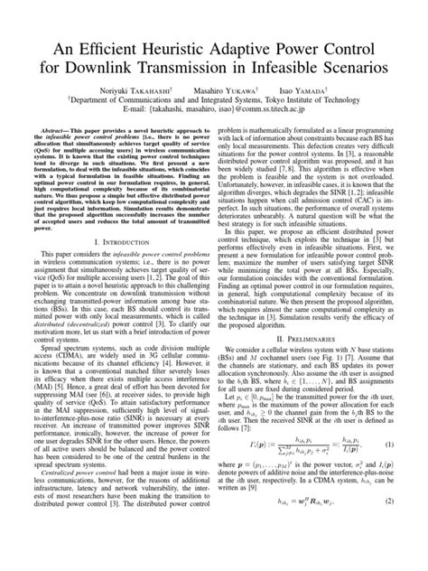 an efficient heuristic adaptive power control for downlink transmission in infeasible scenarios
