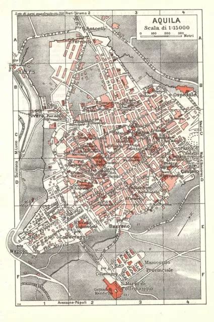 CARTA GEOGRAFICA ANTICA L AQUILA pianta della città TCI 1939 Antique