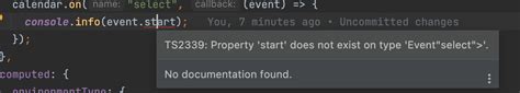 typescript ts2339 property start does not exist on type event select stack overflow