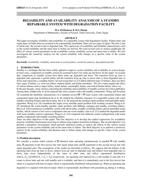 pdf reliability and availability analysis of a standby repairable system with degradation facility