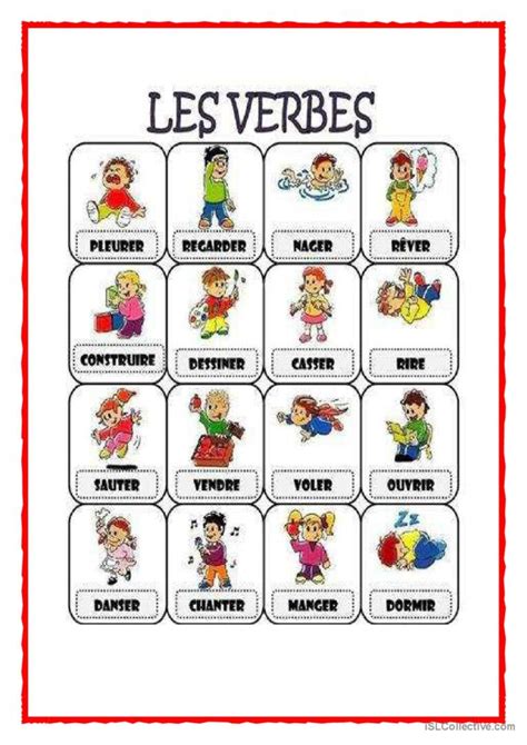 Les Verbes Fiches Pedagogiques Verbes Francais Fle Images Images The