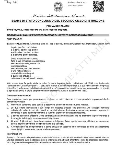 Traccia Tipologia A analisi del testo Quasimodo prima prova maturità