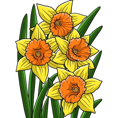 Narciso Flor Dibujos Animados Color Clipart Vector Premium