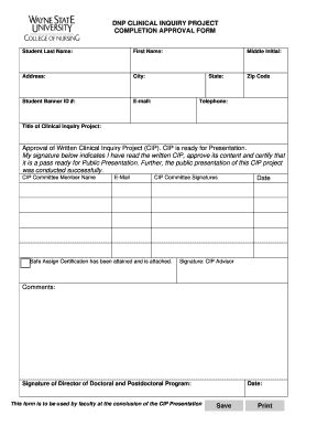 Fillable Online Nursing Wayne DNP CLINICAL INQUIRY PROJECT COMPLETION