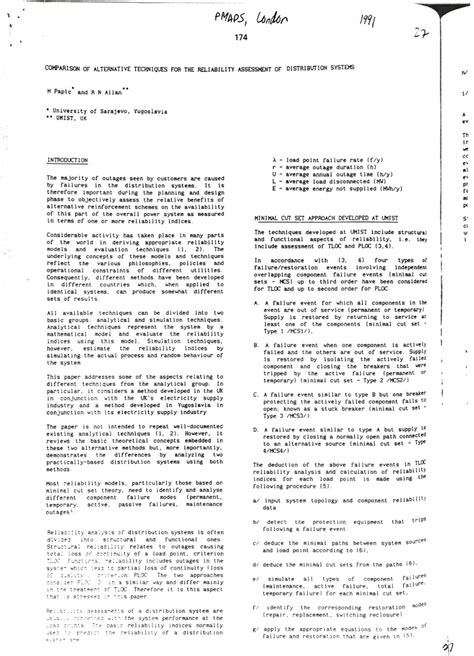 pdf comparison of alternative techniques for the reliability assessment of distribution systems