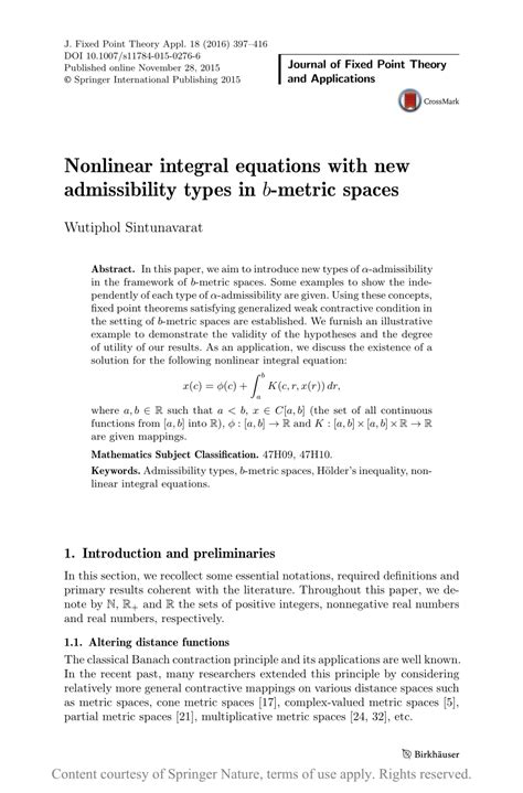 nonlinear integral equations with new admissibility types in b metric spaces request pdf