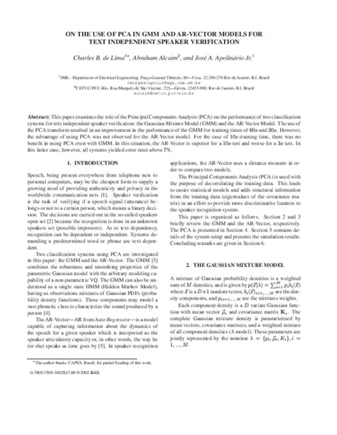 pdf on the use of pca in gmm and ar vector models for text independent speaker verification