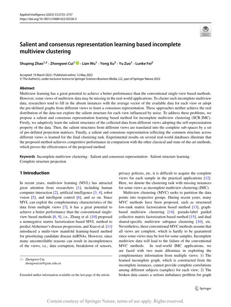 salient and consensus representation learning based incomplete multiview clustering request pdf