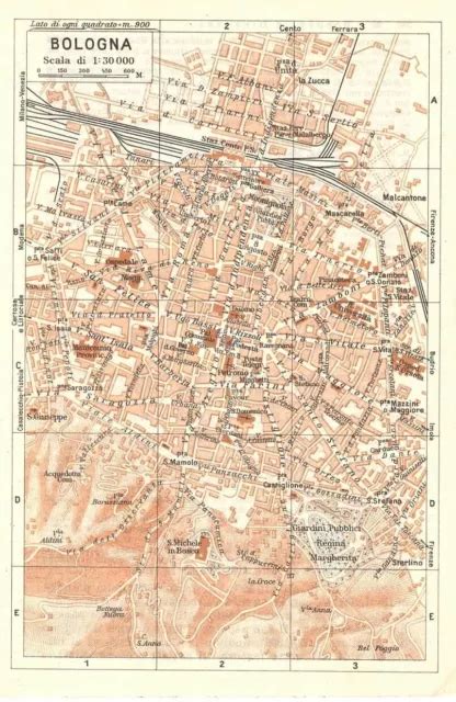 CARTA GEOGRAFICA ANTICA BOLOGNA pianta della città del TCI 1937 Antique