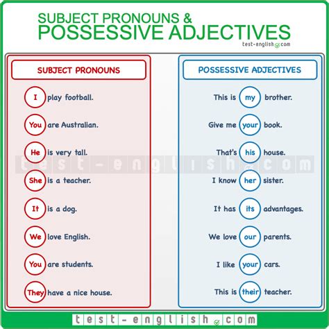 Possessive Adjectives And Subject Pronouns Test English