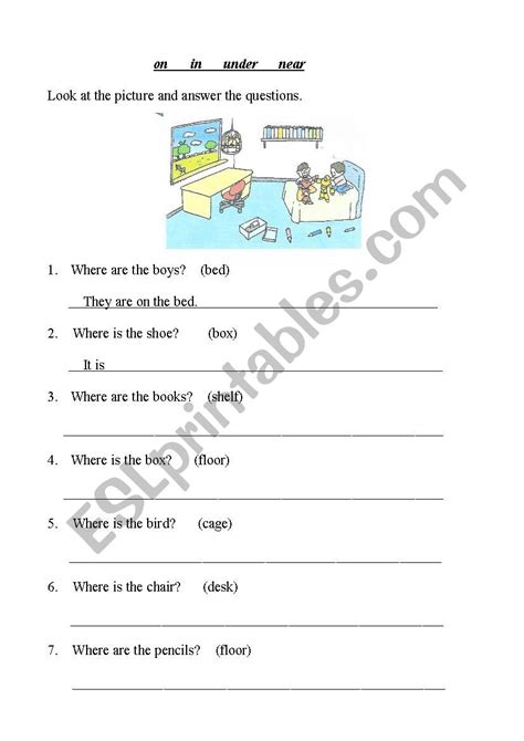 On In Under Near ESL Worksheet By Heiheihei