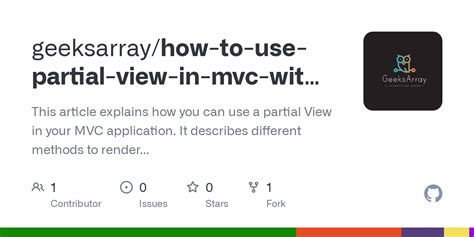 GitHub Geeksarray How To Use Partial View In Mvc With Example This