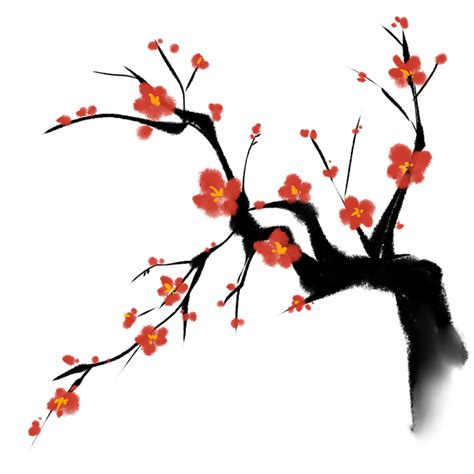 古风唯美水墨梅花 PNG透明免扣图片兰花腊梅点缀元素 PS设计素材