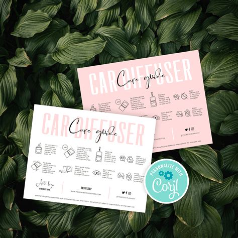 Car Diffuser Care Card Template DIY Hanging Diffuser Care Guide