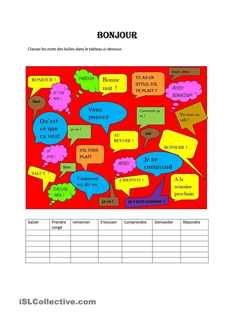 Bonjour Fle Fiches pédagogiques Exercices fle