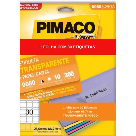 ETIQUETA INK JET LASER CARTA 1 FOLHA C 30 ETIQUETAS TRANSPARENTE FOSCO