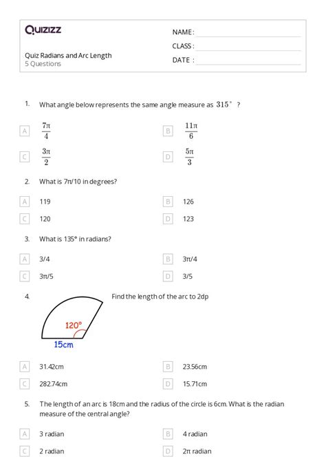 Radians And Arc Length Worksheets On Quizizz Free Printable