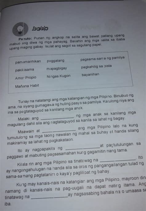 Punan Ng Angkop Na Salita Ang Bawat Patlang Upang Mabuo Ang Diwa Ng Mga