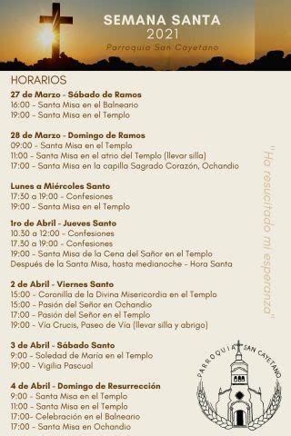 Cronograma De Las Celebraciones De Semana Santa