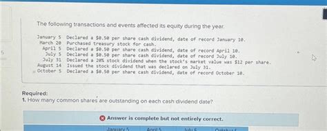 Solved 1 How Many Common Shares Are Outstanding On Each Chegg
