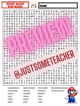 Super Mario Word Search Printable Difficulty Hard Pdf Easel
