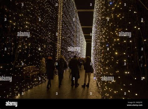 Winter Holiday Lights In Oliwa Park Gdansk Poland Iluminacje W