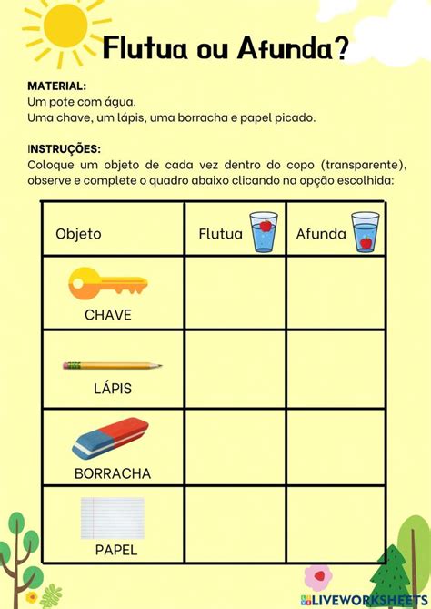 Flutua Ou Afunda Worksheet In 2022 School Subjects Workbook Teachers