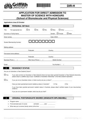 Fillable Online Griffith Edu BPS Postgraduate Honours Application Form