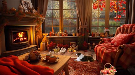 Autumn Cozy Lake Porch In Rainy Morning With Bonfire And Fall Ambience