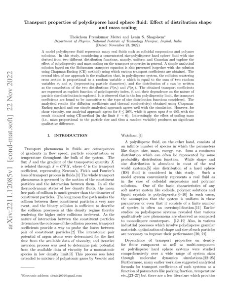 pdf transport properties of polydisperse hard sphere fluid effect of distribution shape and