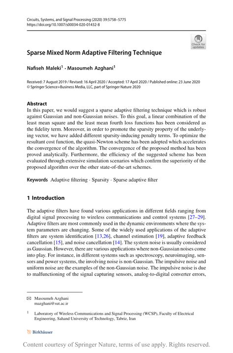 sparse mixed norm adaptive filtering technique request pdf