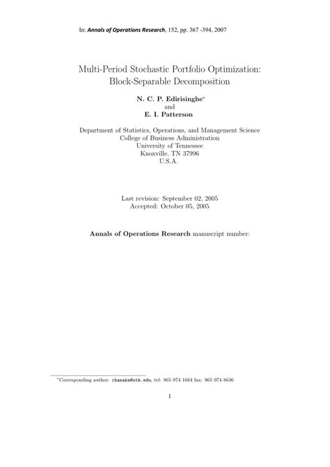 pdf multi period stochastic portfolio optimization block separable decomposition
