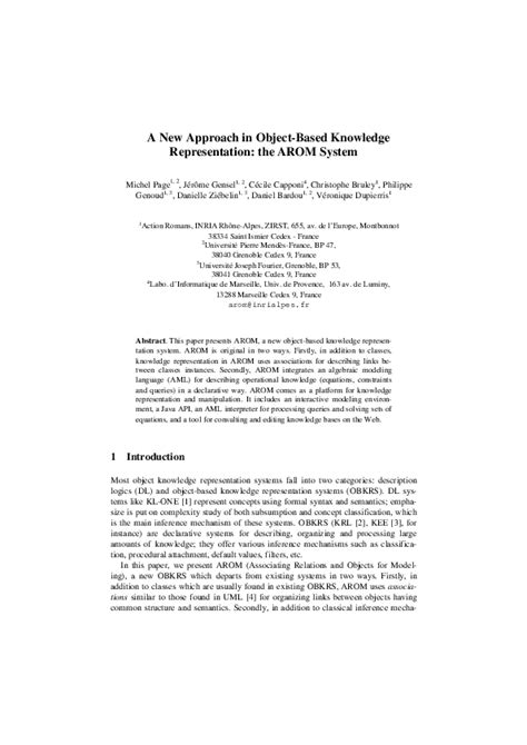 pdf a new approach in object based knowledge representation the arom system jérôme gensel