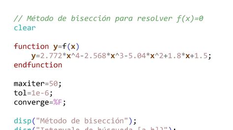 ejemplo programa en scilab para el método de bisección youtube