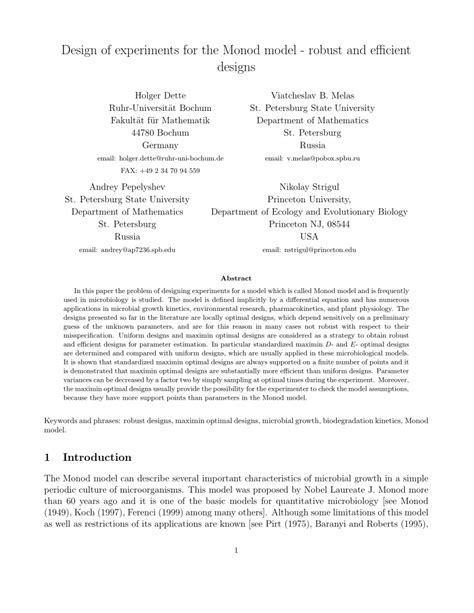 pdf design of experiments for the monod model robust and efficient designs