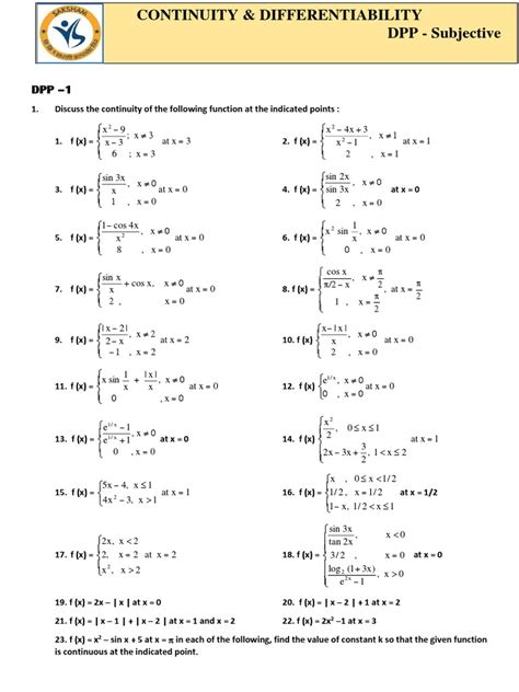 continuity and differentiability pdf trigonometric functions combinatorics