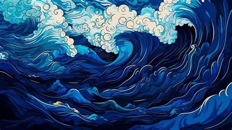 Blue Wave Illustration Wallpaper 4K For PC Wave Illustration