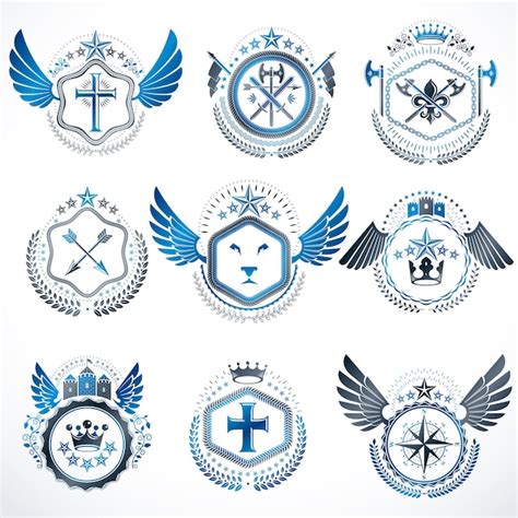Emblemas decorativos heráldicos realizados con coronas reales