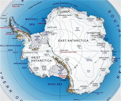 Mapa de La Antártida Político Físico Nombres Mudo