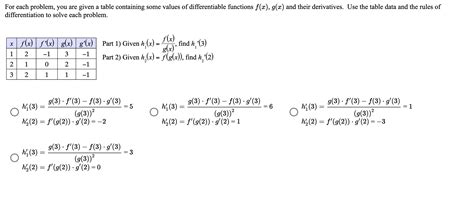 solved for each problem you are given a table containing