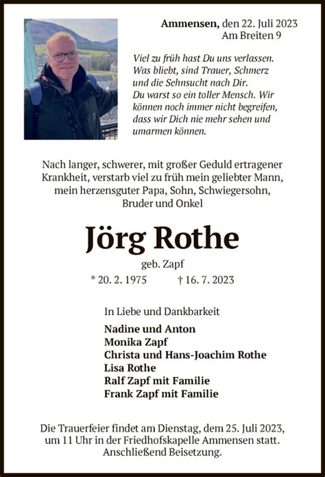 Traueranzeigen von Jörg Rothe Trauer HNA de