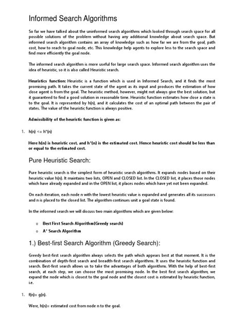 informed search algorithms pdf mathematical optimization theoretical computer science