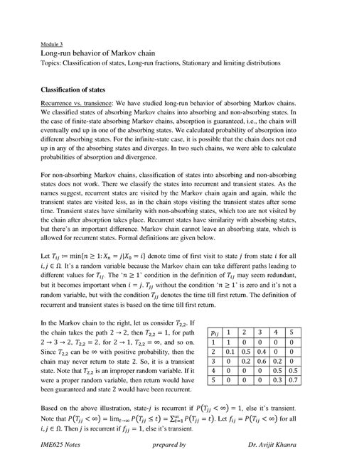 ime625 module 3 module 3 long run behavior of markov chain topics classification of states