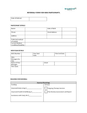 Fillable Online REFERRAL FORM FOR NDIS PARTICIPANTS Fax Email Print