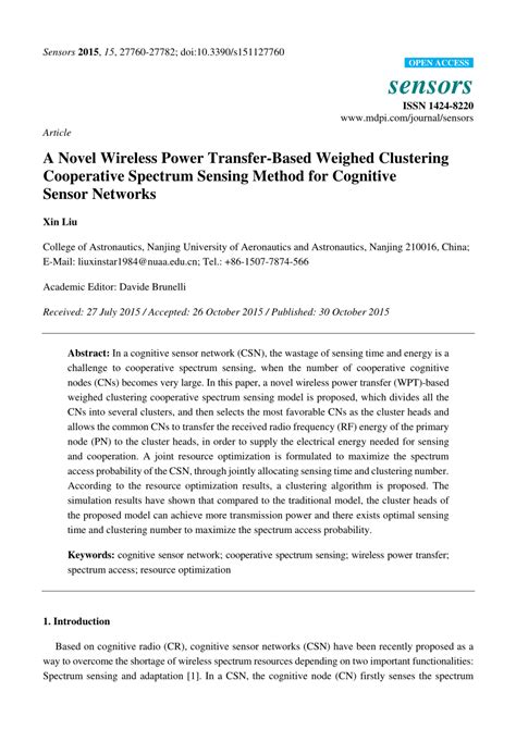 pdf a novel wireless power transfer based weighed clustering cooperative spectrum sensing