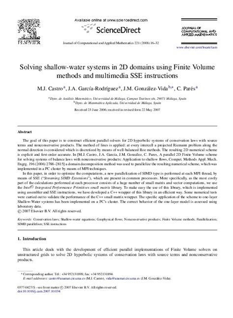 pdf solving shallow water systems in 2d domains using finite volume methods and multimedia sse