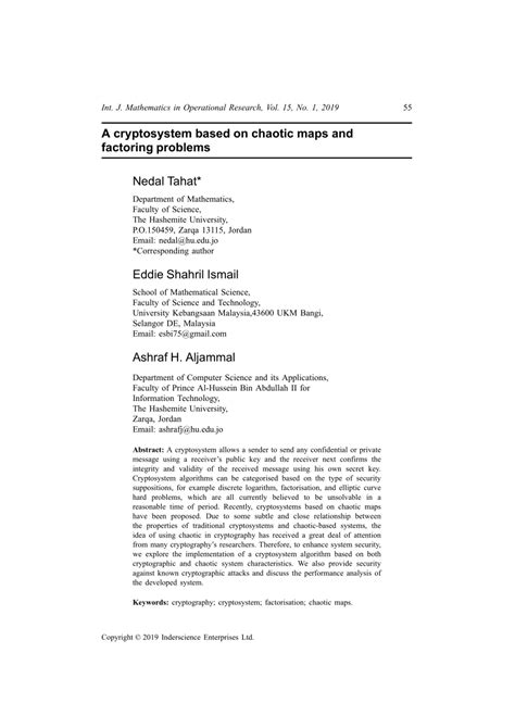 pdf a cryptosystem based on chaotic maps and factoring problems